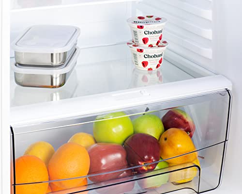 Summit Appliance FF1091WIM 24" Wide Top Mount Frost-Free Refrigerator-Freezer with Icemaker in White Finish, Adjustable Glass Shelves, Adjustable Freezer Thermostat, Interior LED Lighting