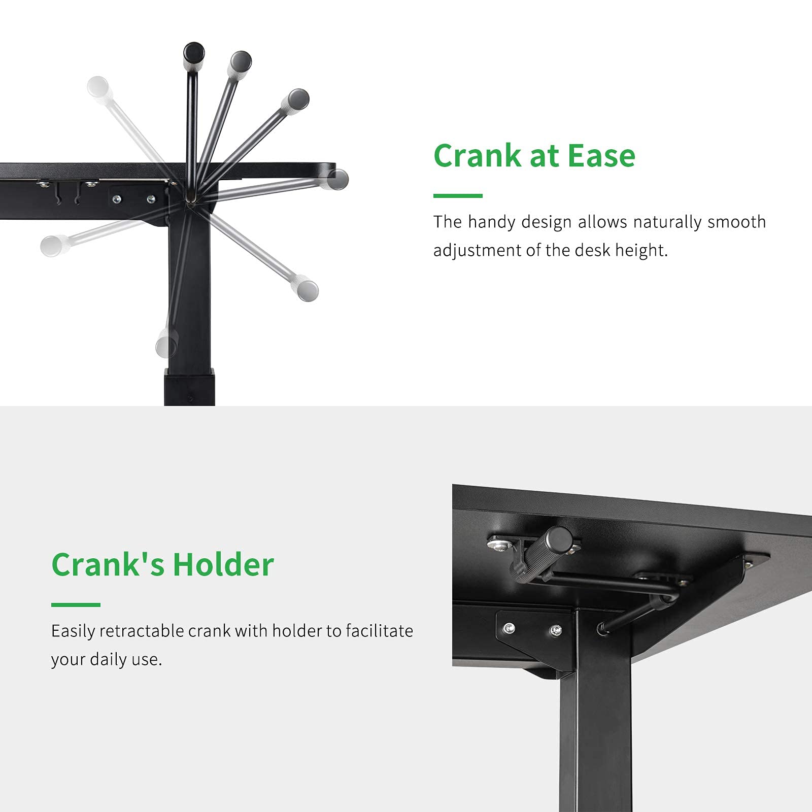 FAMISKY Crank Adjustable Height Standing Desk, 40 x 24 Inches Manual Stand up Desk, Sit Stand Workstation for Home Office with Handle and Splice Board, Black Frame/Walnut Top
