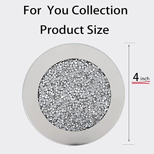 ToPToToo Mirrored Coaster for Drinks,Crushed Diamond Cup Coasters 4 Pack with Holder,Crystal Glass Round Coasters for Coffee Table Decor on Tabletop(4 X 4Inch)