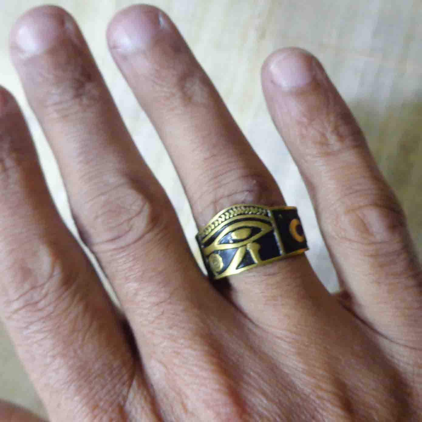 Finger Ring Hieroglyphic Horus Eye Ankh Egyptian Egypt Pharaoh Pharaoh’s Metal Hand Engraved Costume Jewelry Accessory Handmade Engraved