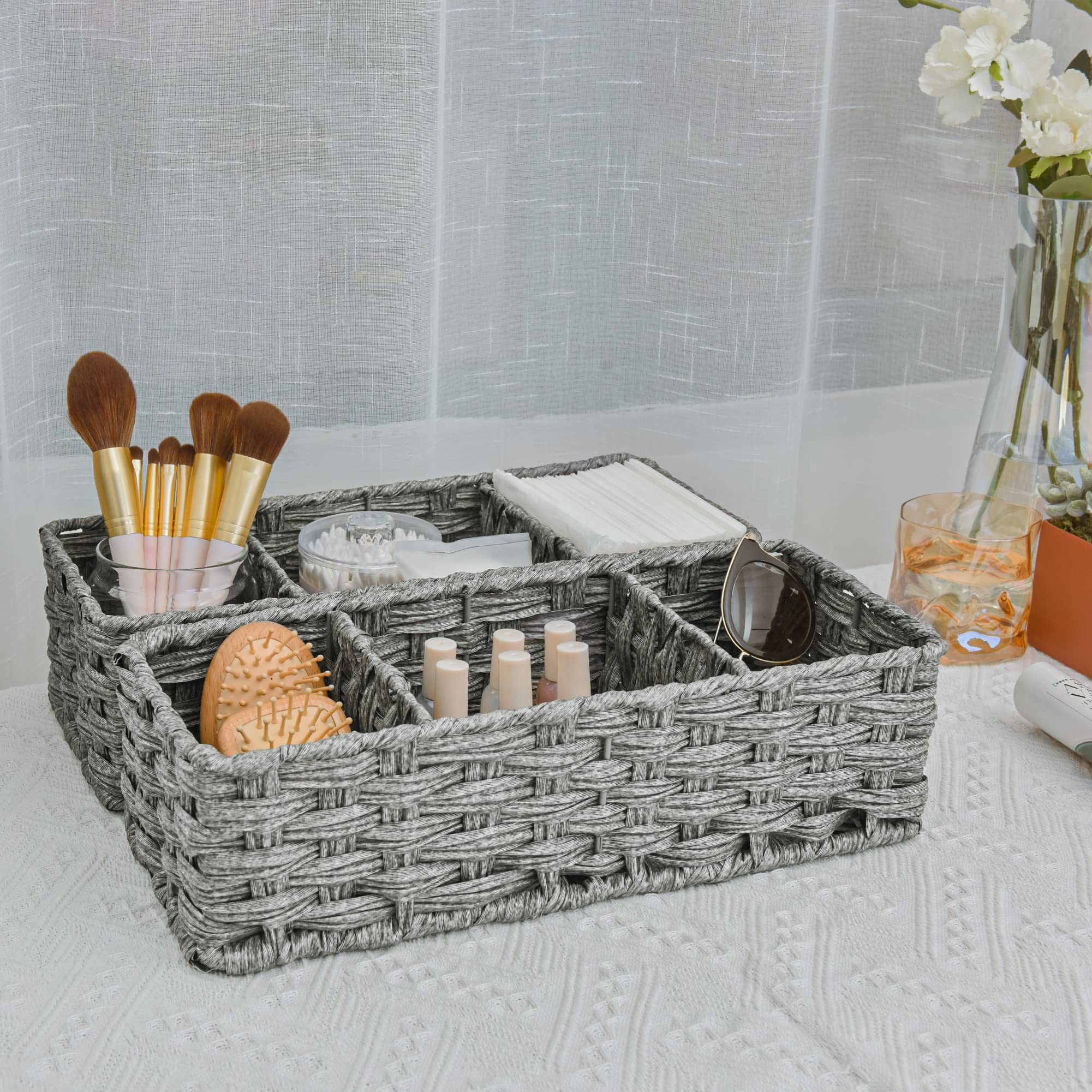 GRANNY SAYS Bundle of 2-Pack Wicker Baskets with Handles & 2-Pack Wicker Baskets for Shelves