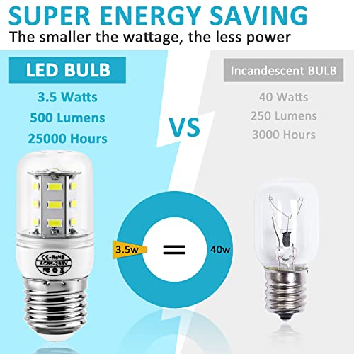 MIFLUS LED Refrigerator Light Bulb 5304511738 kei d34l Refrigerator Bulb Fits for Fri/gidaire Refrigerator LED Bulb(3.5W 85V-265V E26/27 White Light) Appliance Light Bulb Replace AP6278388