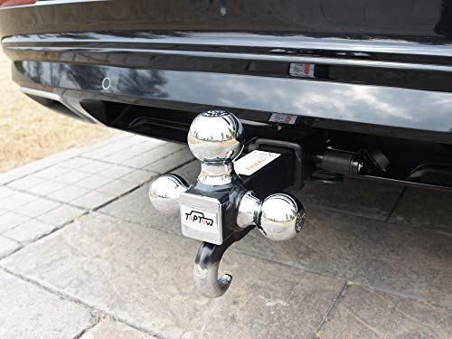 TOPTOW 64180HL Trailer Tri Ball Hitch with Hook, Fits for 2 inch Receiver, Chrome, 5/8 inch Hitch Lock Included