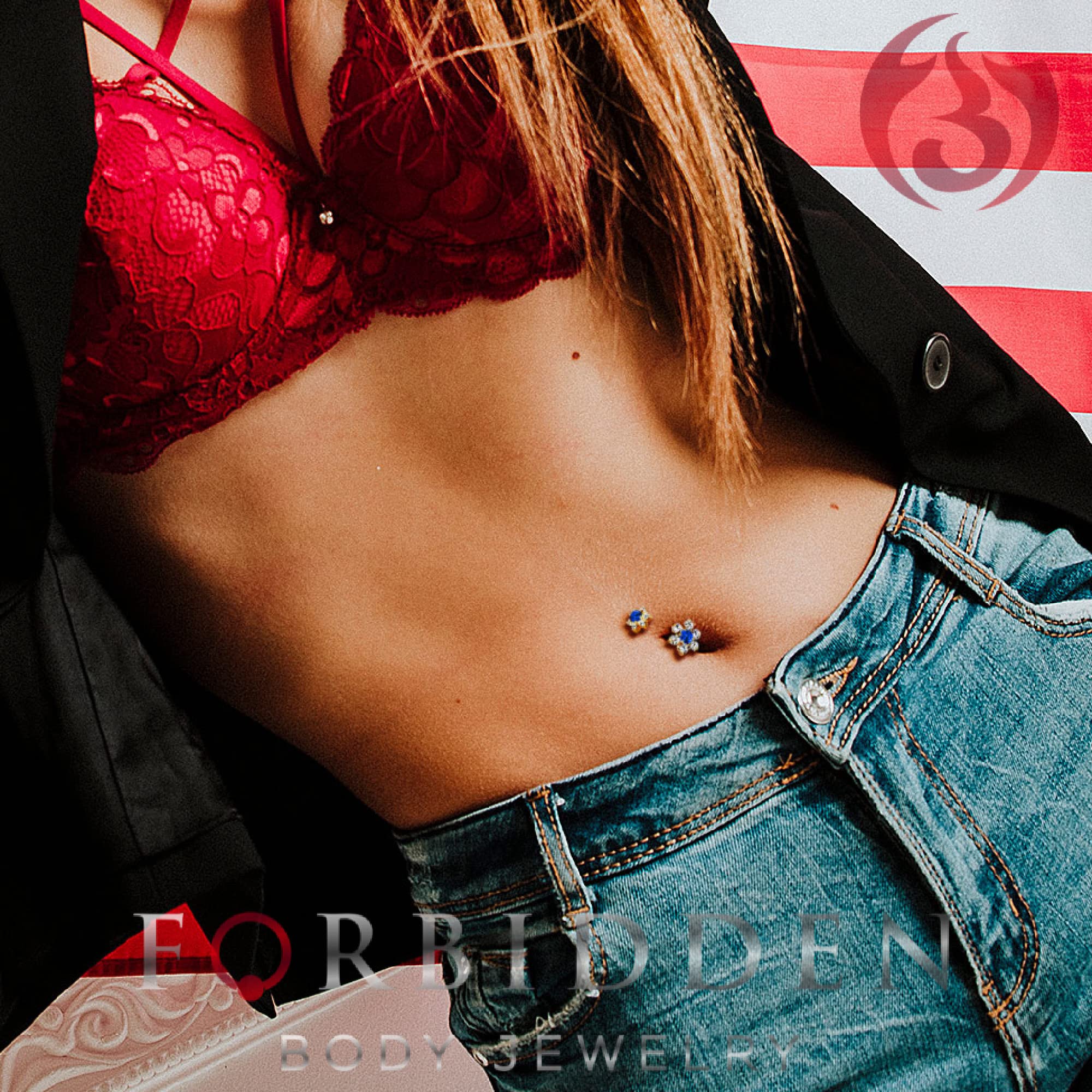 Forbidden Body Jewelry Surgical Steel Belly Ring with CZ Flower Design & Internally Threaded Matching Top, Clr/Aurora Borealis