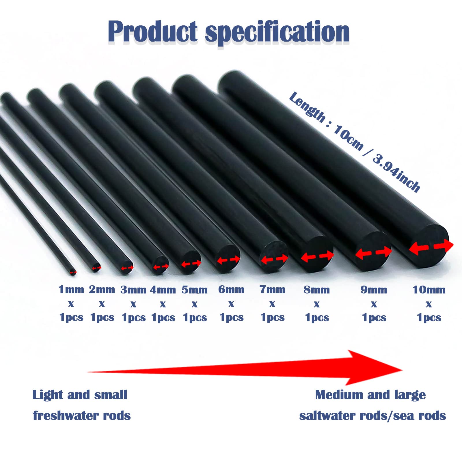 FishTrip Fishing Rod Repair Kit Complete with Epoxy,10pcs Carbon Fiber Sticks Pole Building Kit, AB Glue, Wrapping Thread for Saltwater Freshwater Spinning Casting Rod