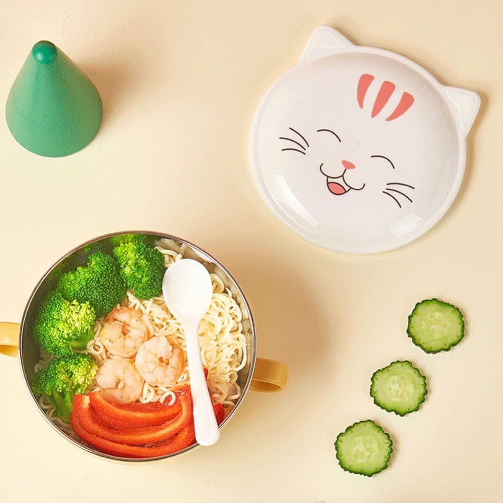 Hemoton Stainless Steel Noodle Bowl with Lid Cartoon Cat Bowl Instant Noodle Bowl Insulated Ramen Bowl Pasta Bowl Kitchen Tableware Yellow