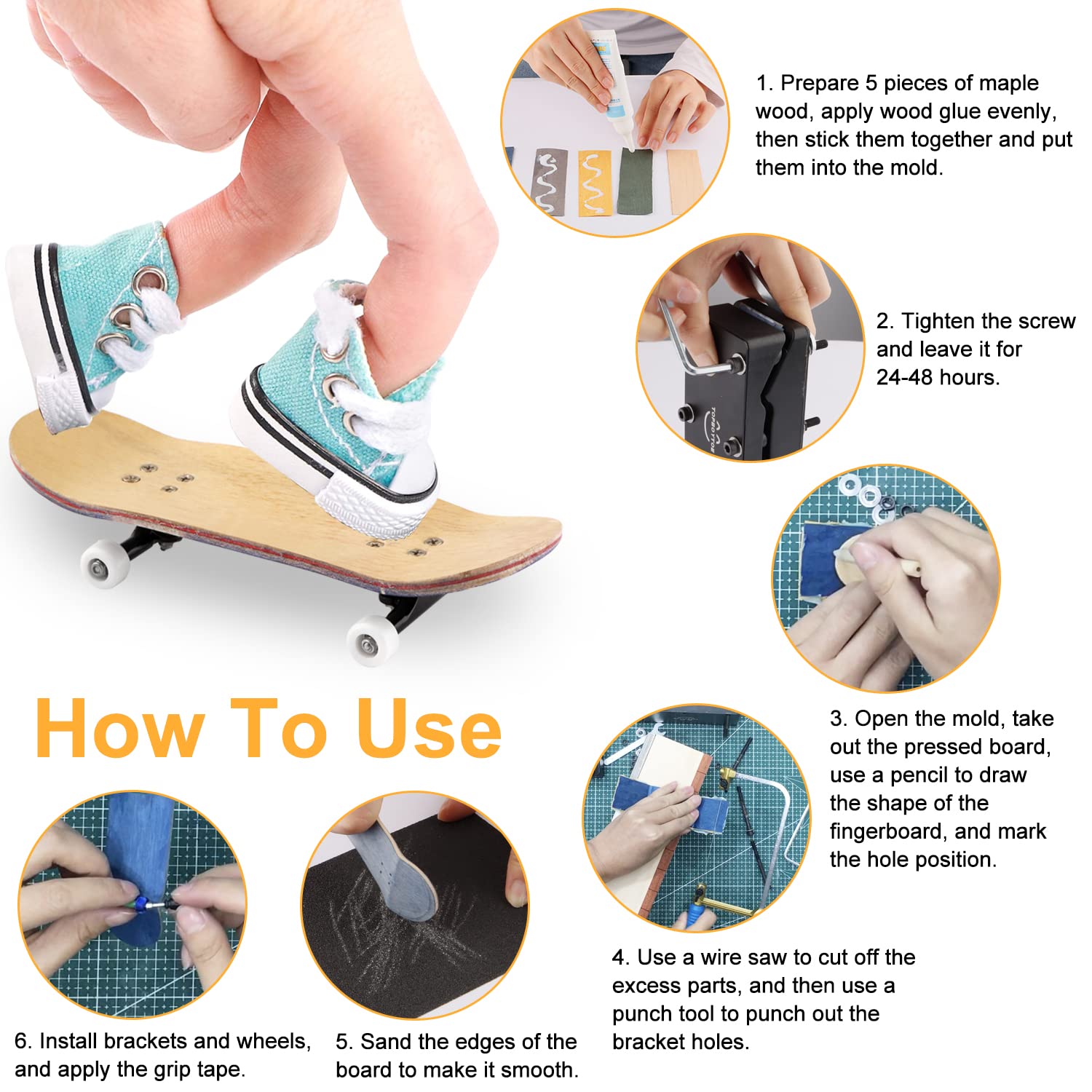 Fingerboard Complete Mold Kit,Make Finger Skateboards for Kids,DIY Mini Finger Skateboard.