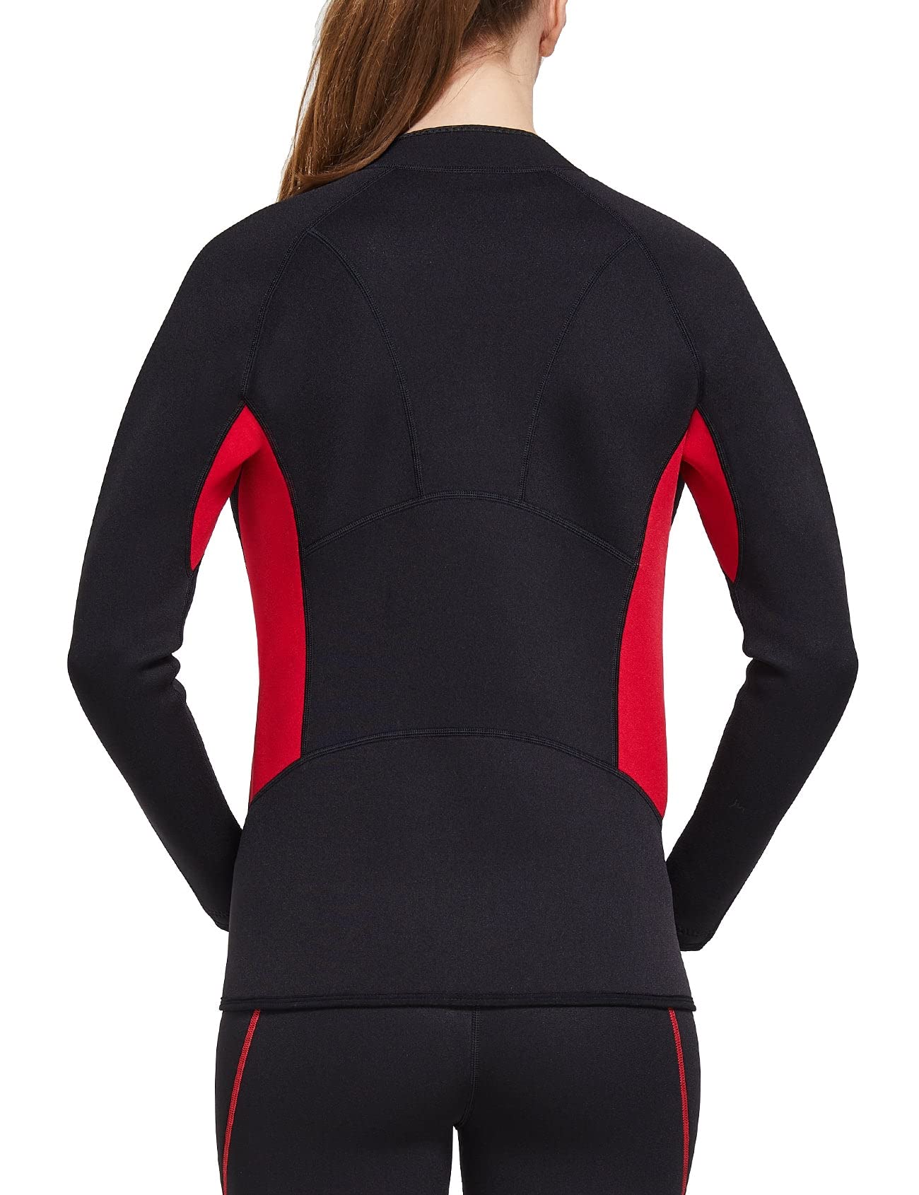 FitsT4 Womens Wetsuit Top 2mm Long Sleeve Neoprene Wetsuit Jacket with Front Zipper for Swimming Diving Surfing Boating Kayaking Snorkeling Red XL