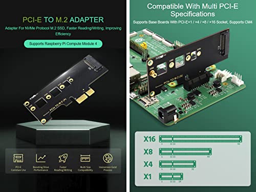 waveshare PCIe to M.2 Adapter Supports Raspberry Pi Compute Module 4 Adapter for NVMe Protocol M.2 Faster Reading/Writing Improving Efficiency