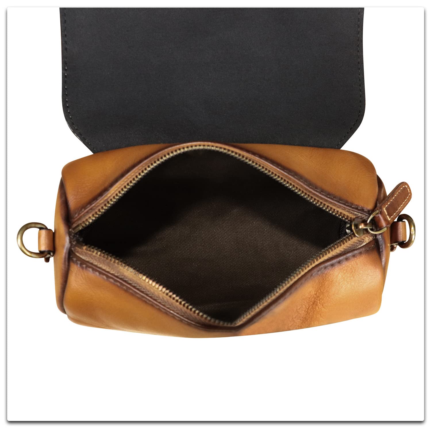 Genuine Leather Satchel for Women Vintage Shoulder Purse Handmade Handbag Retro Crossbody Bag (Brown)