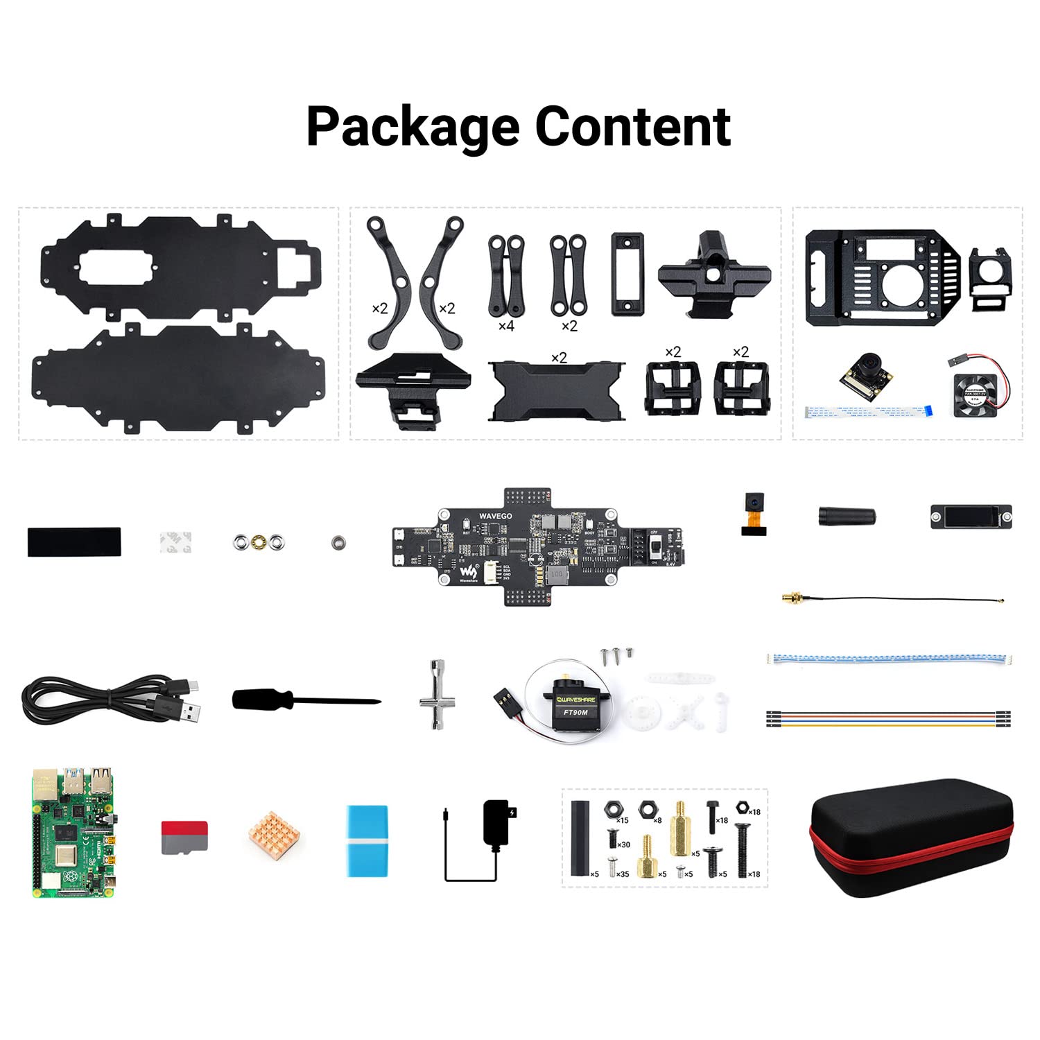 waveshare WAVEGO 12-DOF Bionic Dog-Like Robot Open Source for ESP32 and PI4B Facial Recognition Color Tracking Motion Detection Compatible with PI4B-4GB (Included) (26 Items)