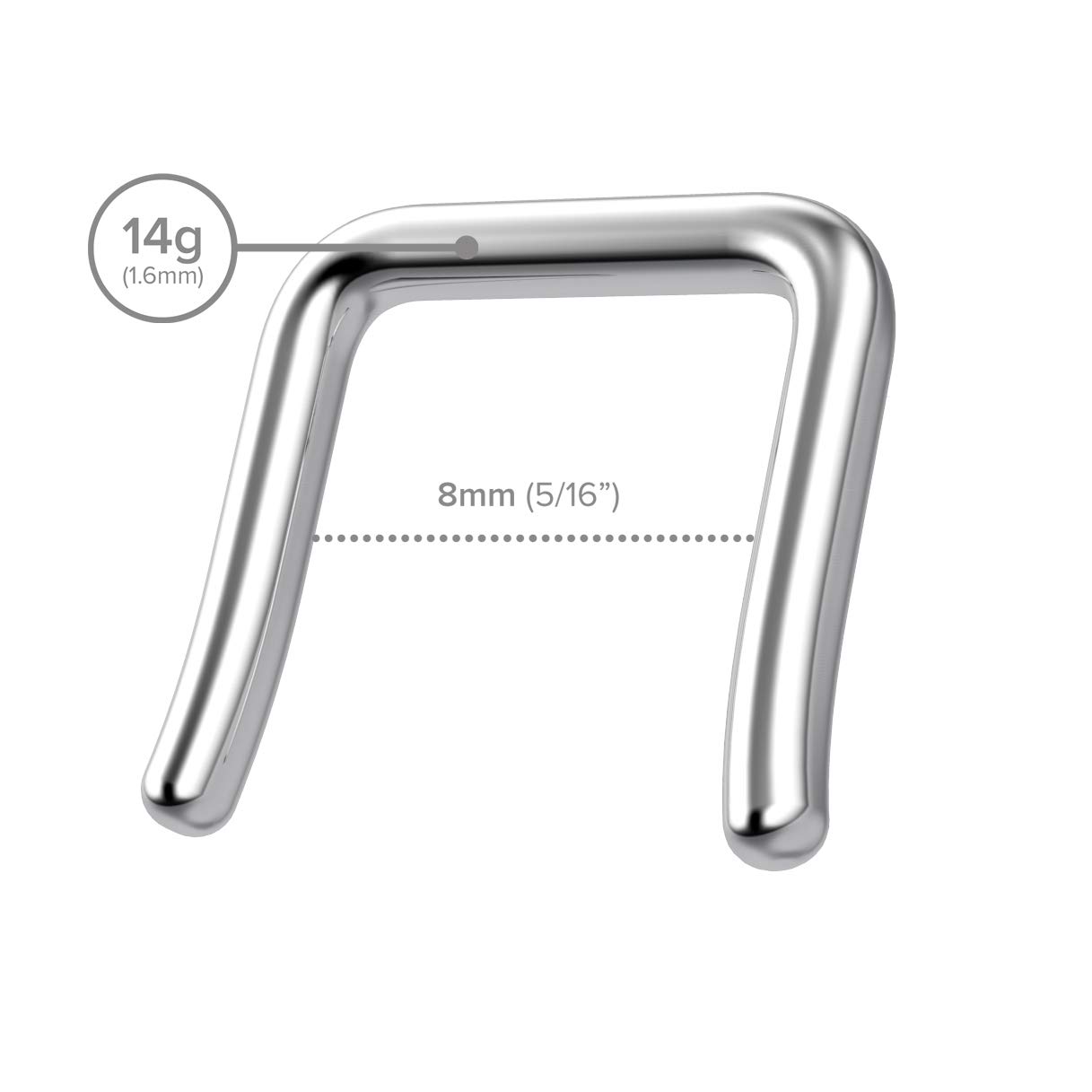 Evonix 2pc 16g Surgical Stainless Steel Septum Retainer U Shaped Piercing Ring Staple-Shape Jewelry (10mm) (TAPER (Steel) 14g - 8mm)