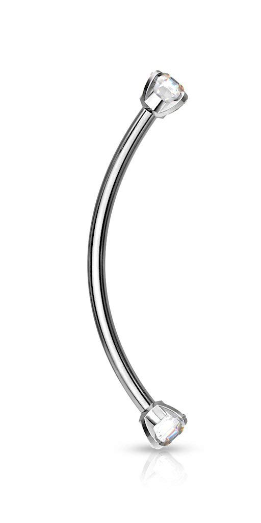 Forbidden Body Jewelry Snake Eyes Piercing Jewelry Tongue, Conch, Belly Button or Eyebrow Rings for Women & Men - 16g Curved Barbell 3mm Clear Crystal Surgical Steel Piercing (1 Pcs - 9/16")