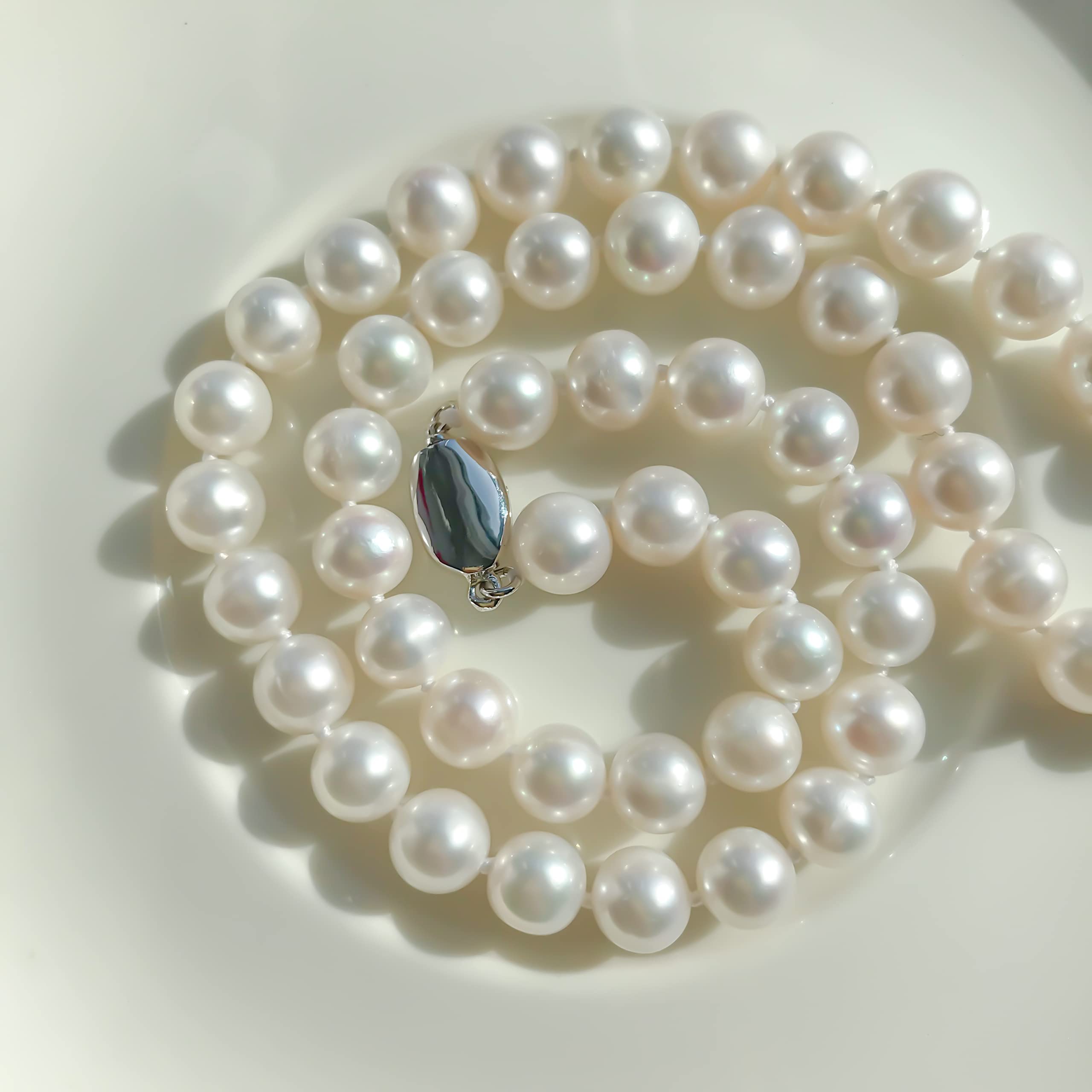 Freshwater Cultured Pearl Set Jewelry for Women Includes Pearl Bracelet, Stud Earrings and Drop Dangle Earrings High Luster AAA Quality Genuine Round White Pearl Strand Necklace Set Mother