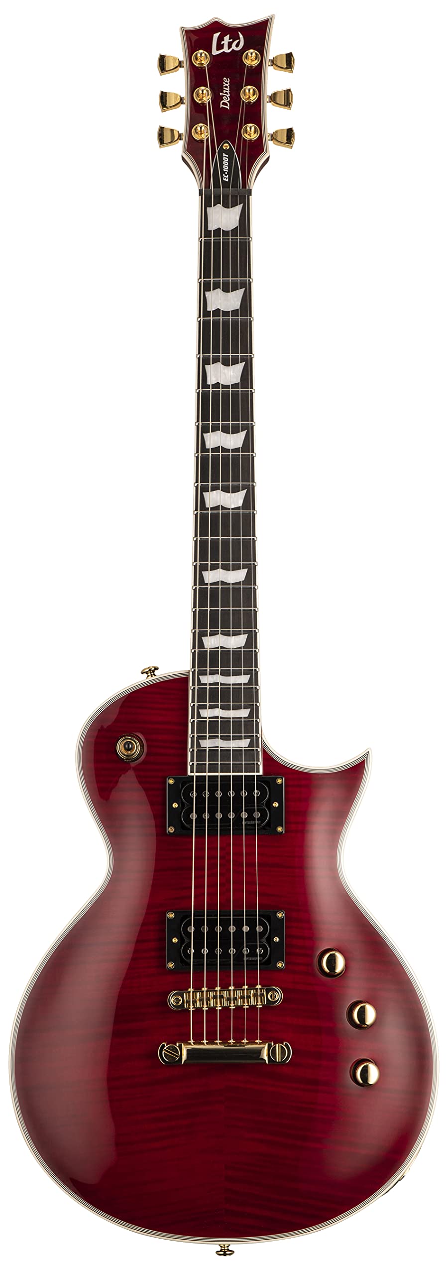 ESP 6 String LTD Deluxe EC-1000T CTM Electric Guitar, See Thru Black Cherry, Right, (LEC1000TCTMFMSTBC)