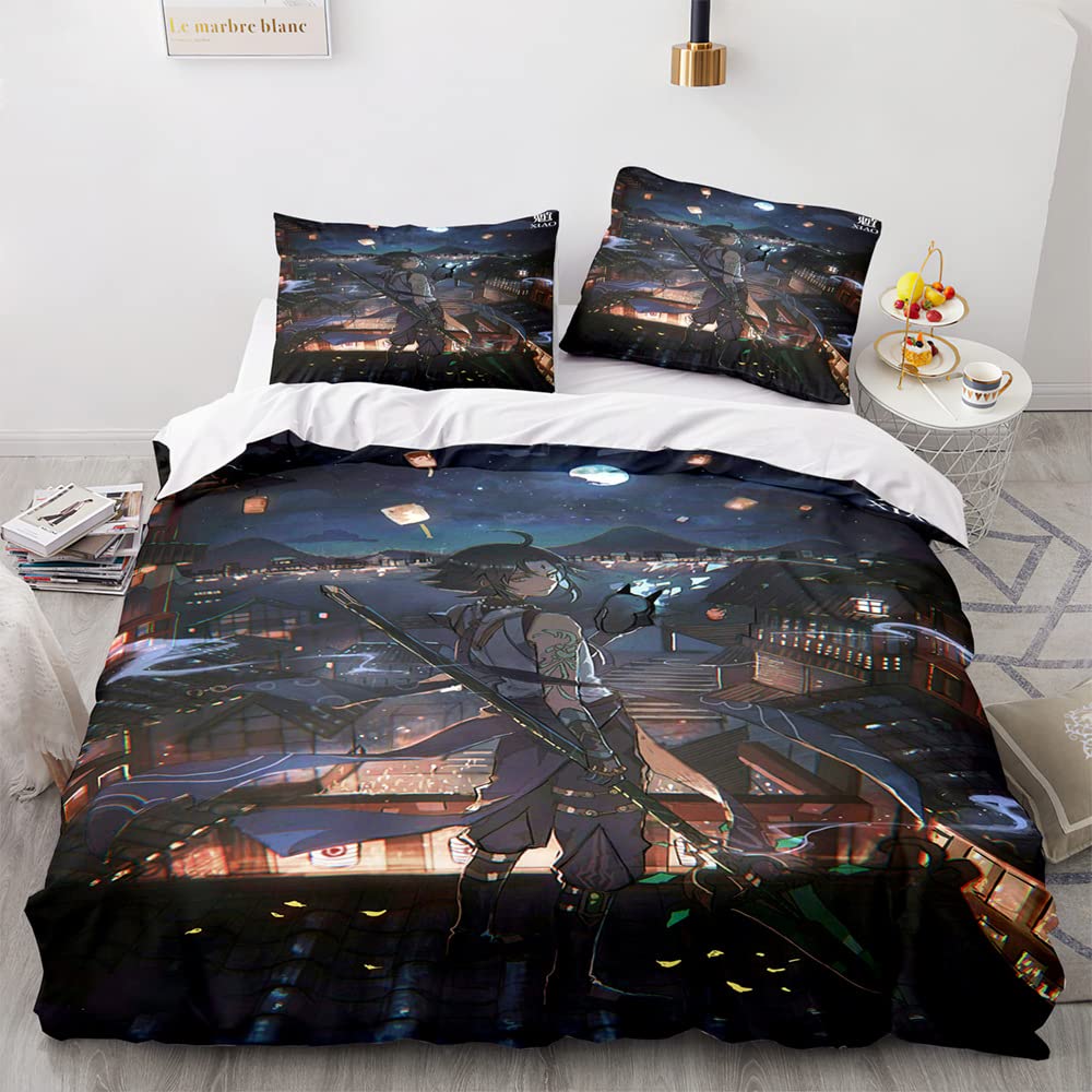 OYUXMAS Genshin Impact Duvet Cover Twin Size - Genshin Impact Printed Soft Microfiber Bedding Set, 3 Pieces, 1 Duvet Cover with Zipper Closure and 2 Pillow Shams,Comforter Not Included