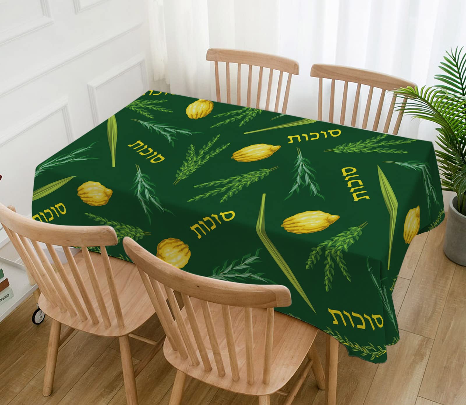 Hafangry Sukkah Sukkot Tablecloth Jewish Holiday Party Decoration Etrog Lulav Hadass Aravah Decor Supply Rectangular Kitchen Dining Room Home Table Cover (60" x 84")
