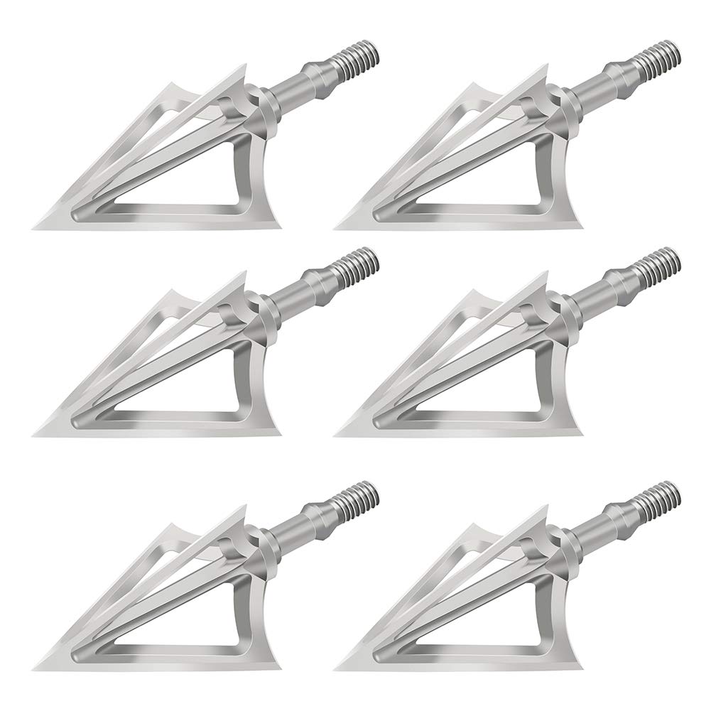 Feyachi Hunting Broad Heads 100 Grain Stainless Steel Fixed Blade Broadhead Arrow Tips Archery Arrowhead for Crossbow and Compound Bow, Pack of 6