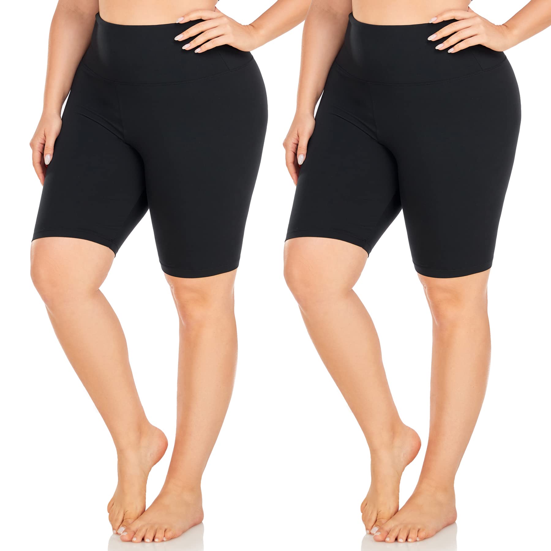FULLSOFT 2 Pack Women's Plus Size 8β Biker Shorts- High Waist Stretchy 1X-4X Black Yoga Shorts for Workout Summer(XL,Black)
