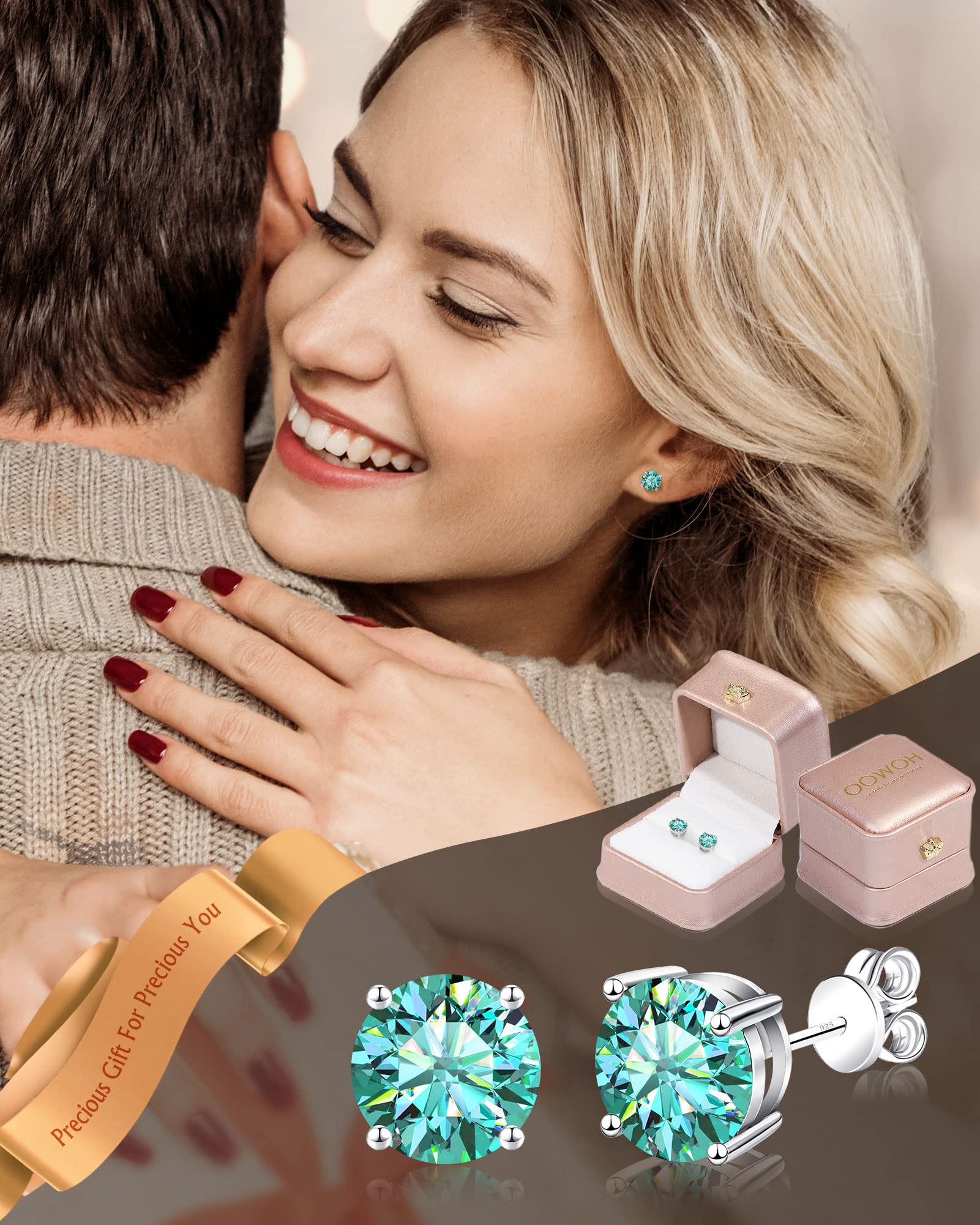 Howoo Moissanite Earrings for Women Men White Gold Plated Sterling Silver Stud Earrings Moissanite Diamond Gifts for Her
