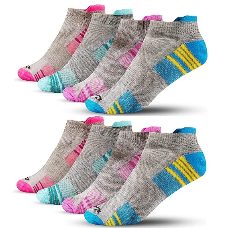 ethentic Womens Low Cut Performance Heel Tab Cushioned Athletic Socks (8 Pairs) (Large)