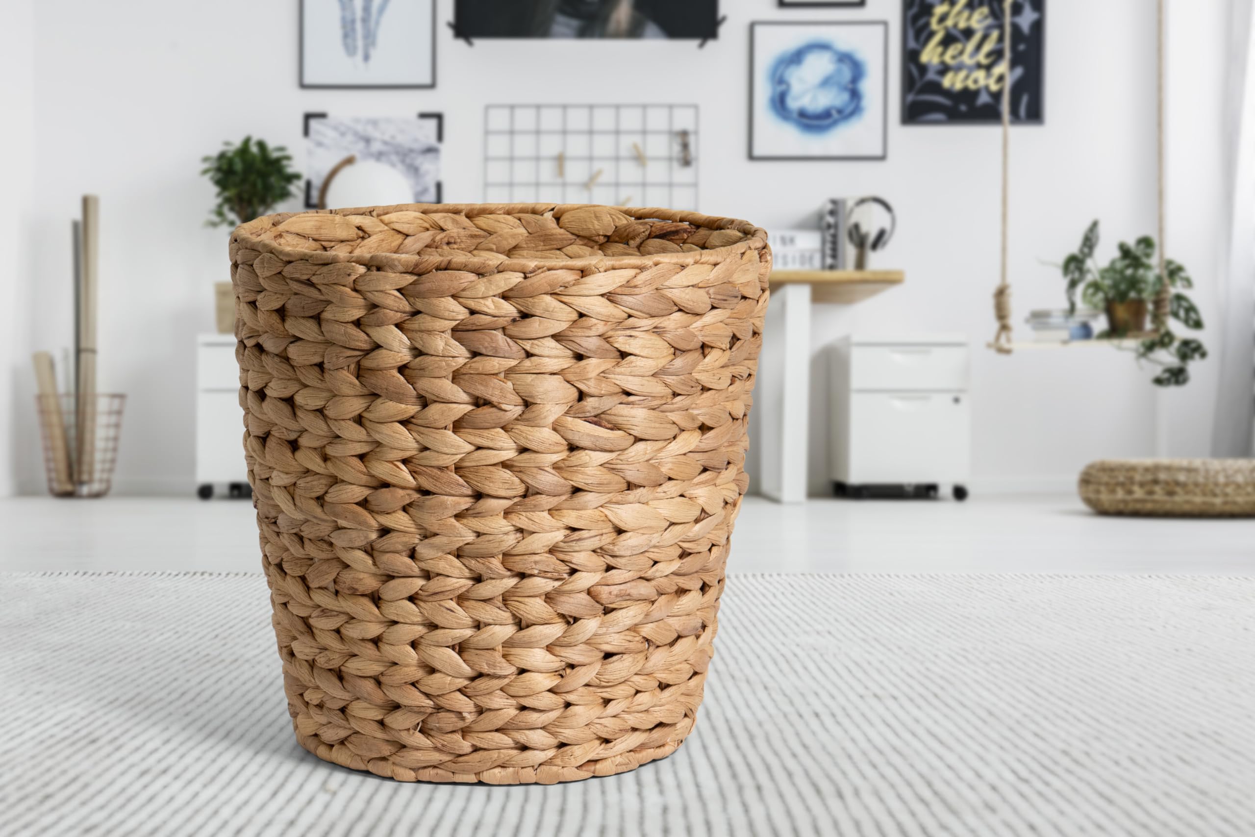 SNOWECRAFT 2-Pack Woven Waste Basket for Bathroom, Bedroom, or Living Room | Wicker Wastebasket Style Handwoven Basket Made from Water Hyacinth | Modern Boho Storage Basket