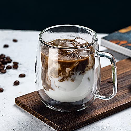 Hovico Insulated Coffee Mugs, Glass Coffee Mugs Set of 4, Clear Coffee Mug 12 Oz, Double Wall Glass Coffee Cups for Latte, Cappuccino, Americano, Tea and Beverage