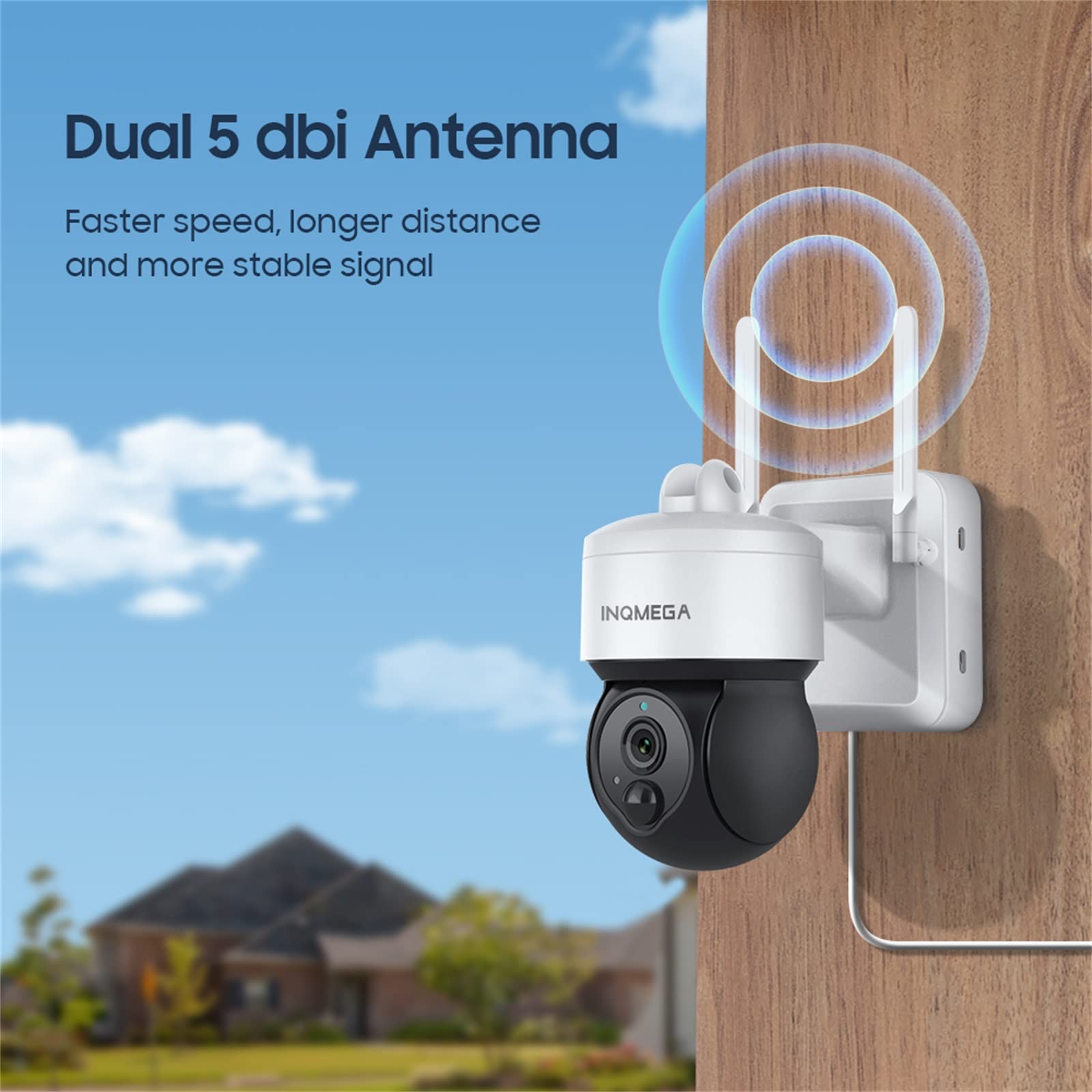 INQMEGA Solar Security Camera Outdoor, 360° PTZ WiFi Wireless Security Camera with 3MP UHD Night Vision, PIR Motion Detection and Siren,IP66 Waterproof,Two-Way Audio,SD/Cloud