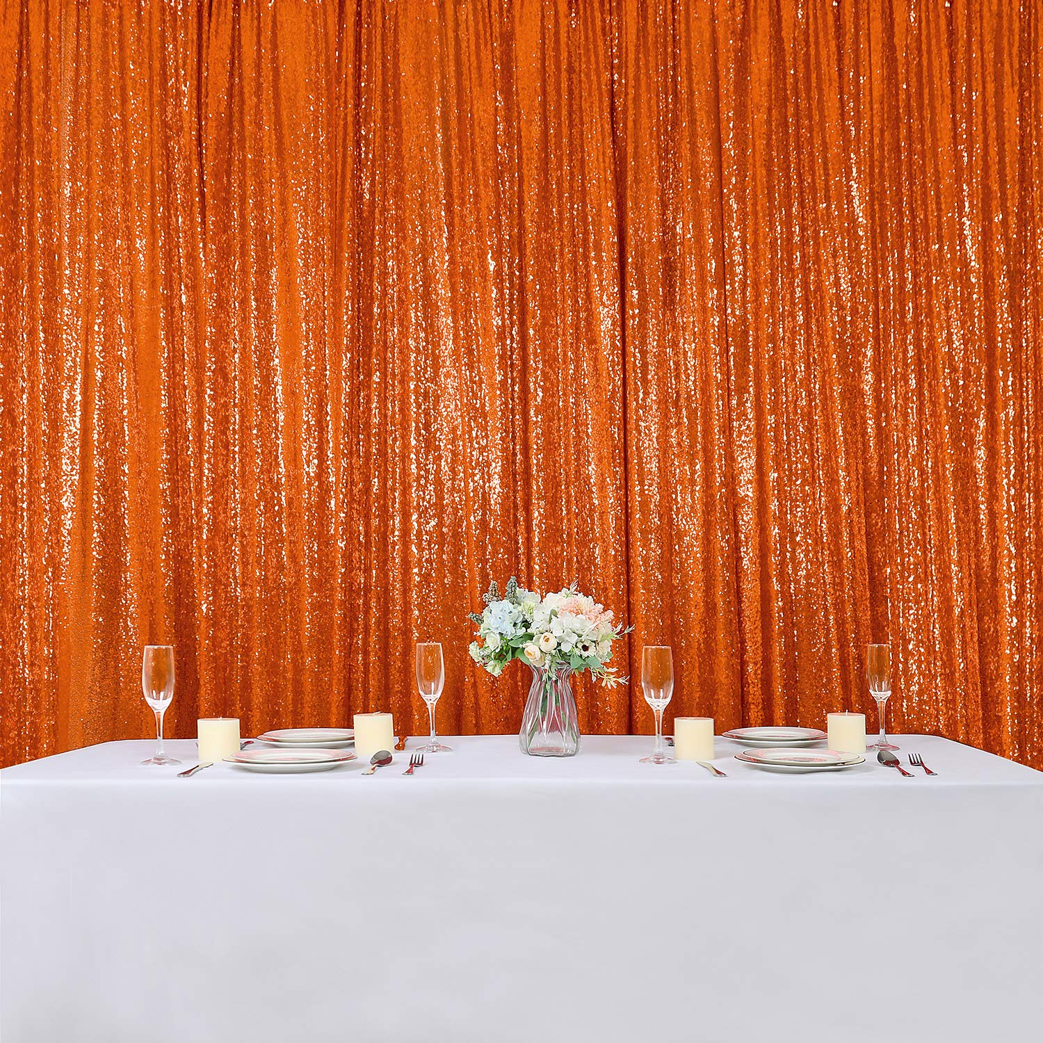 Hahuho Orange Sequin Backdrop Curtain, Halloween Glitter Backdrop Curtain for Parties, Christmas, Wedding, Party Decoration(2 Panels, 2FT x 8FT, Orange