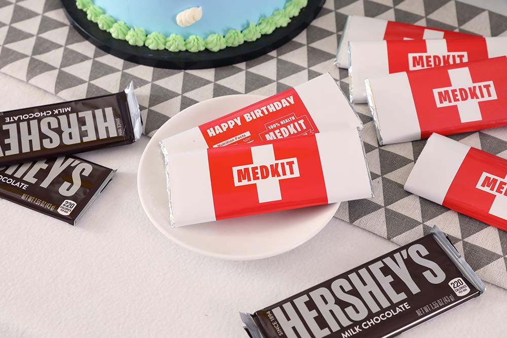 Game Party Supplies Chocolate Bar Medkit Labels With Foil Wrappings For Birthday Party Game Birthday Party Decorations (24+24 Count)