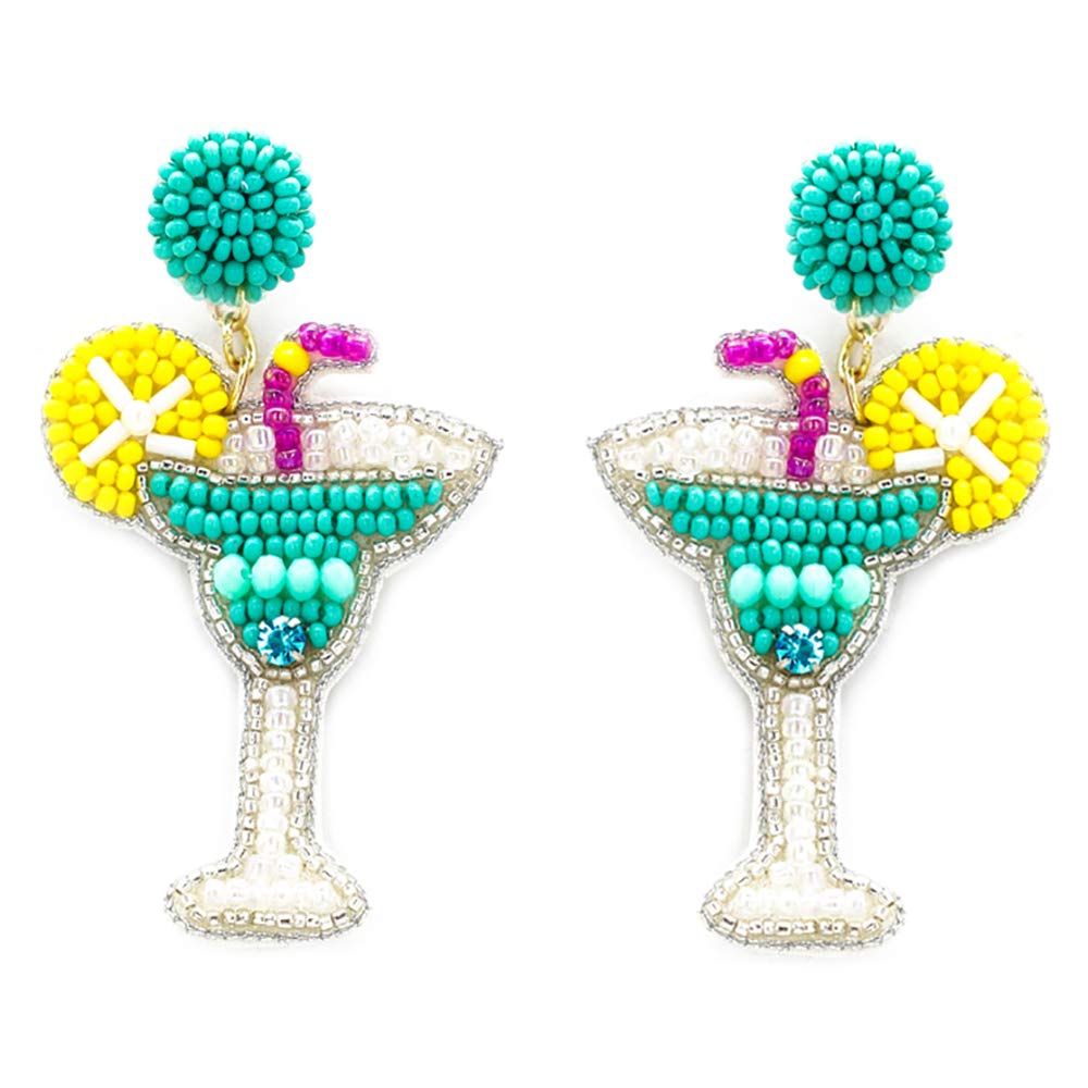 Emulily Beaded Cocktail Glass Post Earrings Handmade Cocktail Earrings Sweet Posion Earrings