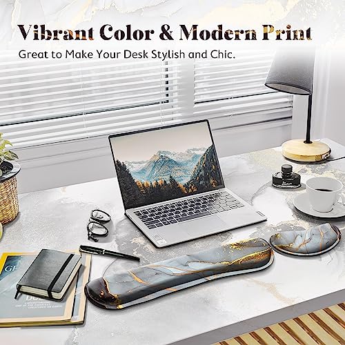 Gimars Upgrade Enlarge Gel Memory Foam Set Keyboard Wrist Rest Pad, Comfortable Ergonomic Design for Easy Typing Pain Relief, Firm Mouse Wrist Cushion Support for Office, Computer, Laptop, Mac