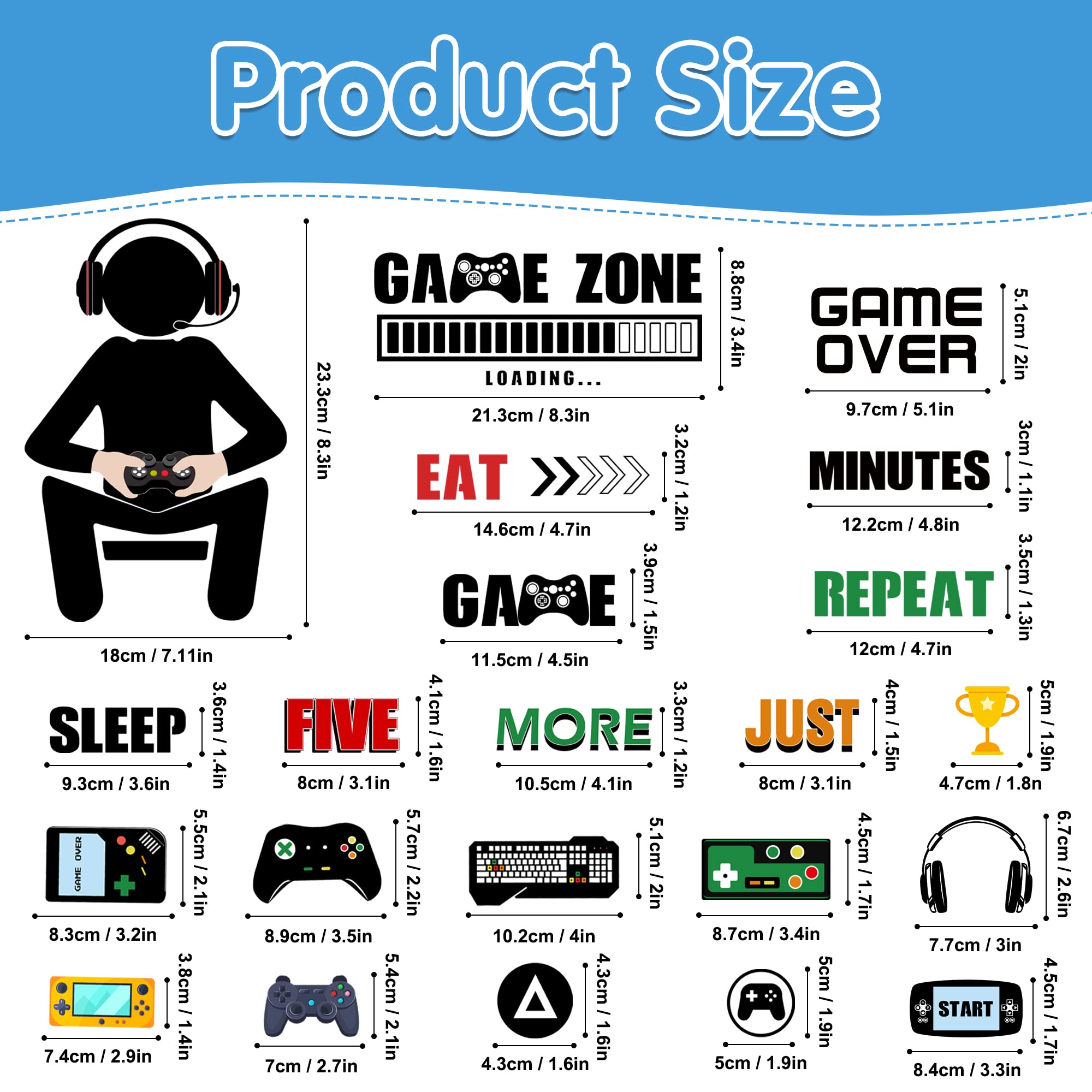 Gamer Wall Decals Stickers Glow in The Dark Wall Decals Game Wall Stickers Gaming Controller Wall Decals Game Room Decor Video Game Decal for Boys Kids Girls Bedoom Playroom Wall Decor⦠(Sky Blue)