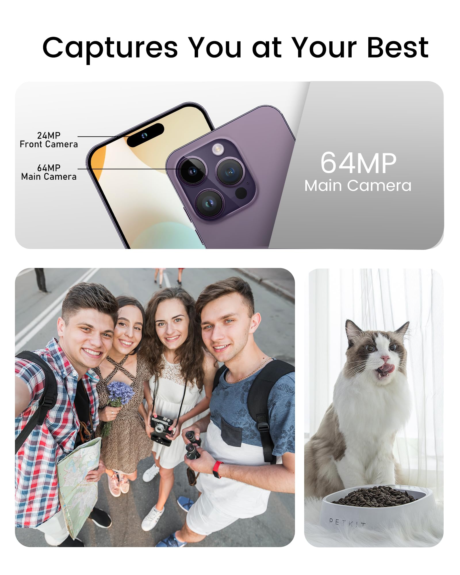 ExAchat A14 Pro Max 5G Phone Unlocked, Android 13 Phone Unlocked 6GB+128GB 6.82" FHD+ Display 120HzD 64MP Camera 6800mAh Dual SIM 5G Smartphone GPS/Fingerprint/Face ID (Black)