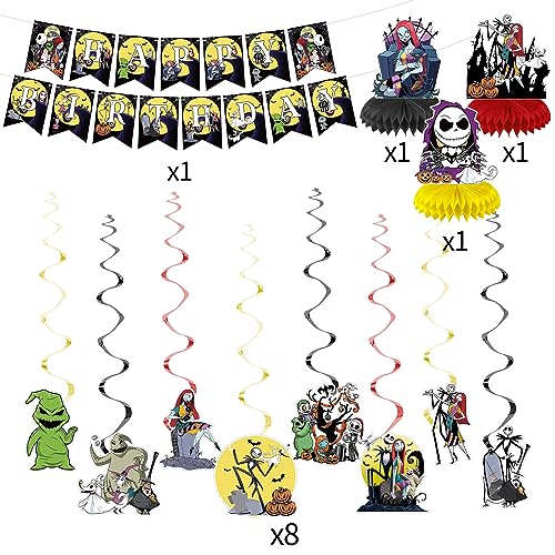 Nightmare Birthday Decorations Party Supplies, Christmas Nightmare Banner,Hanging Swirls and Table Decorations Honeycomb Centerpieces for Nightmare Party decoration