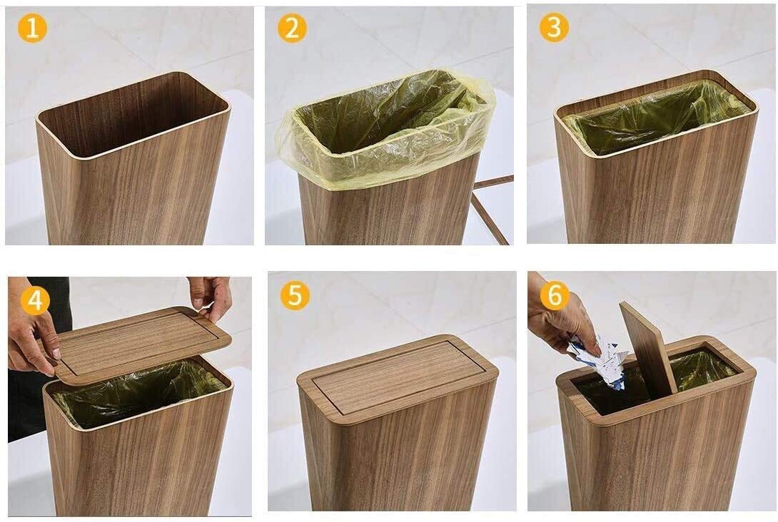 RZM Wood Trash Can Wastebasket,Household Bathroom Living Room Rectangular Trash Bin,Narrow Space Garbage Can with Swing Lid (Color : D, Size : 26.5x13x30cm(10x5x12inch))