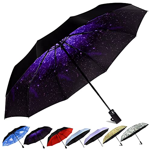 WYLHXYQQ Compact Umbrella - Travel Folding Umbrella Quick drying, windproof reinforced frame, automatic opening and closing, comfortable handle, suitable for men, women. (starry sky)