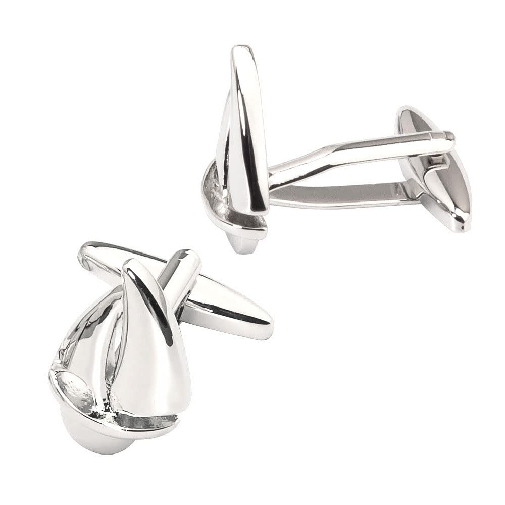 Fun Sailboat Shape Glossy Metal Cufflinks Men's French Shirt Cuff Button Cuff Studs