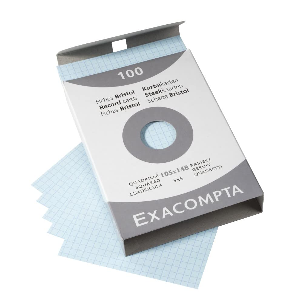Exacompta - Ref 13219E - Bristol Squared Record Cards (Pack of 100) - A6 in Size, 205gsm Card, Compatible with Printers - Suitable for Exam Revision & Notes - Blue