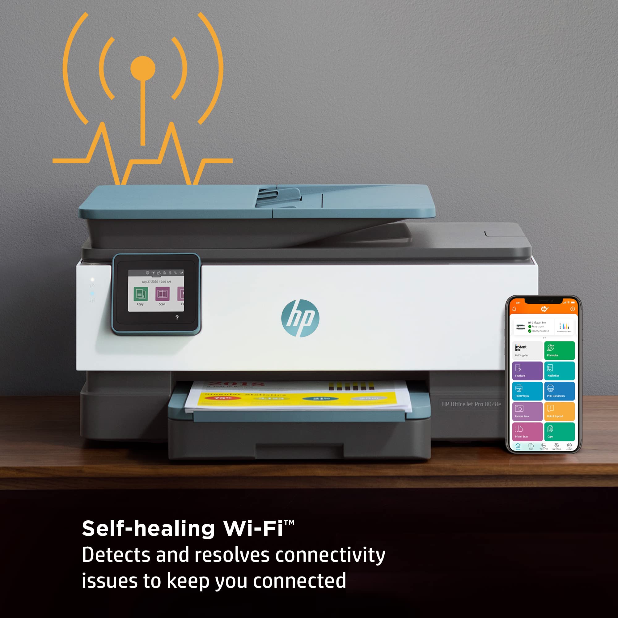 HP OfficeJet Pro 8028e All-in-One Wireless Color Inkjet Printer for Home Office, White - Print Scan Copy Fax