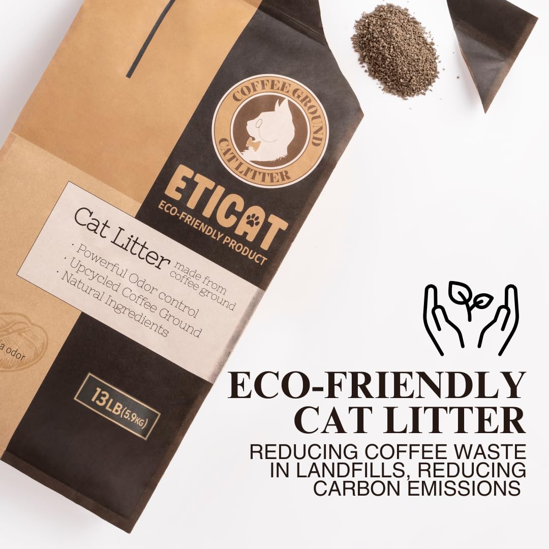 ETICAT Natural Cat Litter from Upcycled Coffee Grounds - Alternative to Clay and Pellet Litter - Unscented Cat Litter Clumping - Lightweight Litter - Powerful Odor Control - Easy to Scoop - 7.7 LB