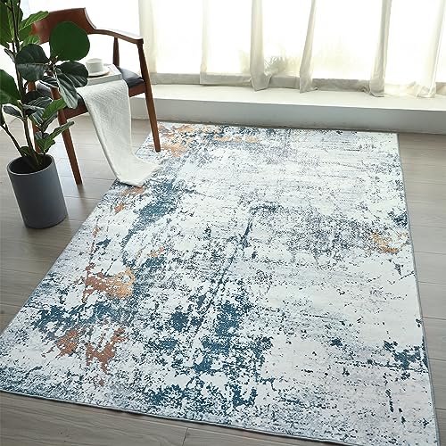 QD-Udreamy 5x7 Area Rugs, Machine Washable Rug 5' x 7', Ultra-Thin Abstract Modern Area Rug Stain Resistant Anti Slip Backing Rugs for Living Room Bedroom