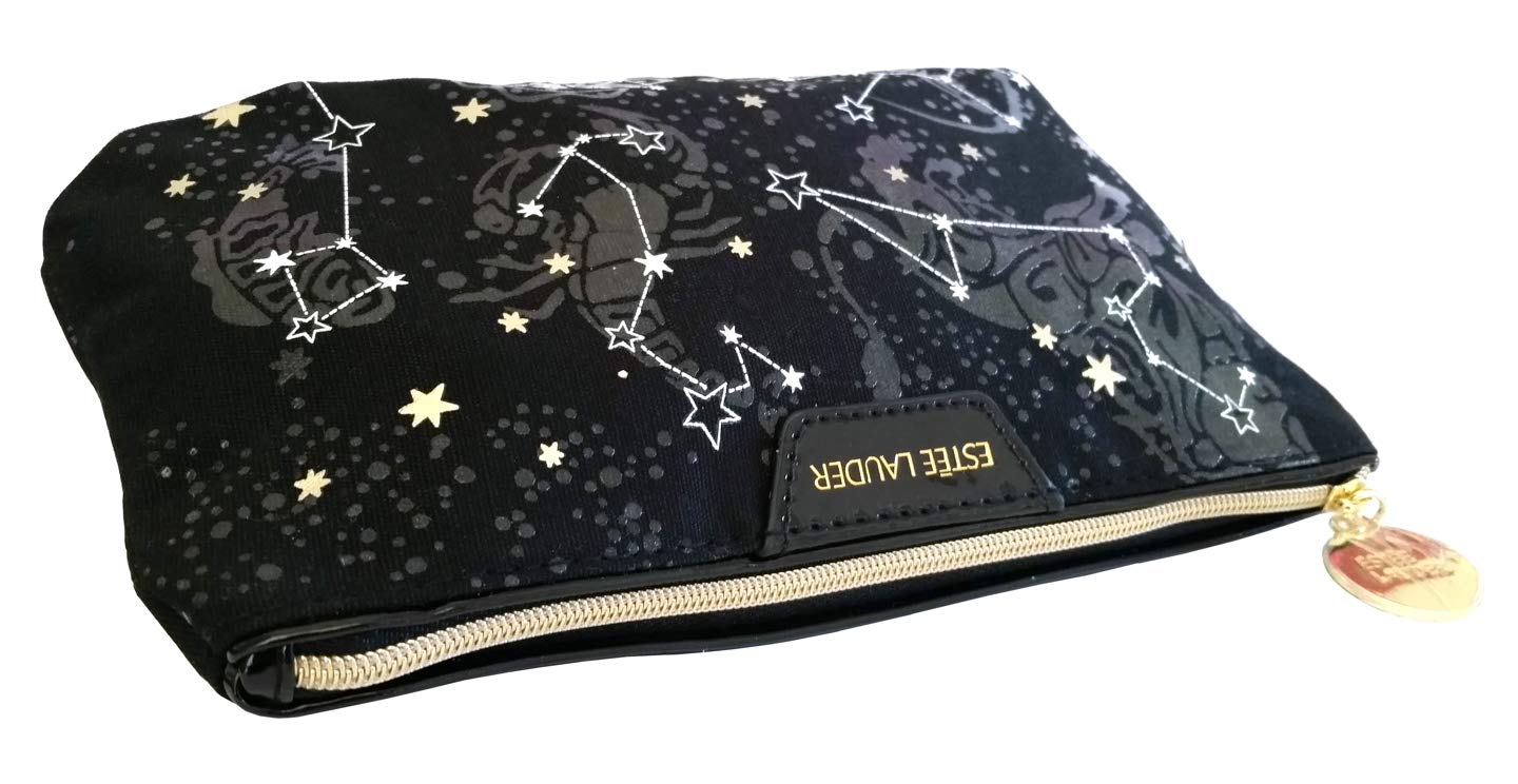 Estee Lauder Cosmetics Makeup Travel Bag (Zodiac/Horoscope Collection ≈ Black with White Constellations)