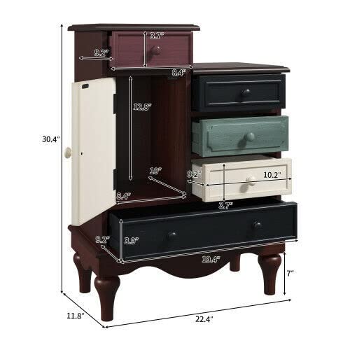 MAXCBD Nightstand Bedside Table Drawer Cabinet Bedroom Nightstand Vintage Cabinet with 5 Drawers & 1 Storage Cabinet Brown Vintage Style Storage Tower Dresser