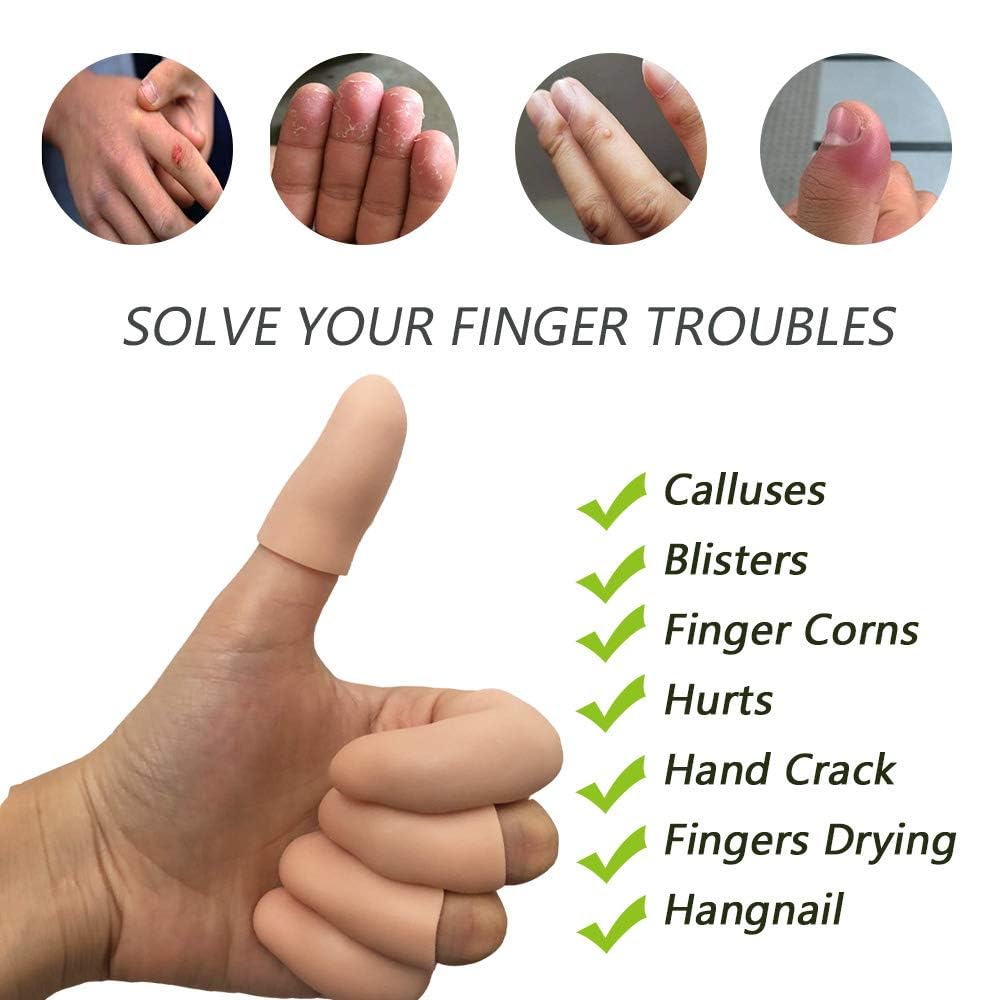 Gel Finger Protectors Finger Caps Silicone Fingertips Protection - Finger Cots Great for Trigger Finger, Finger Arthritis, Finger Cracking and Other Finger Pain Relief (Nude, Small)