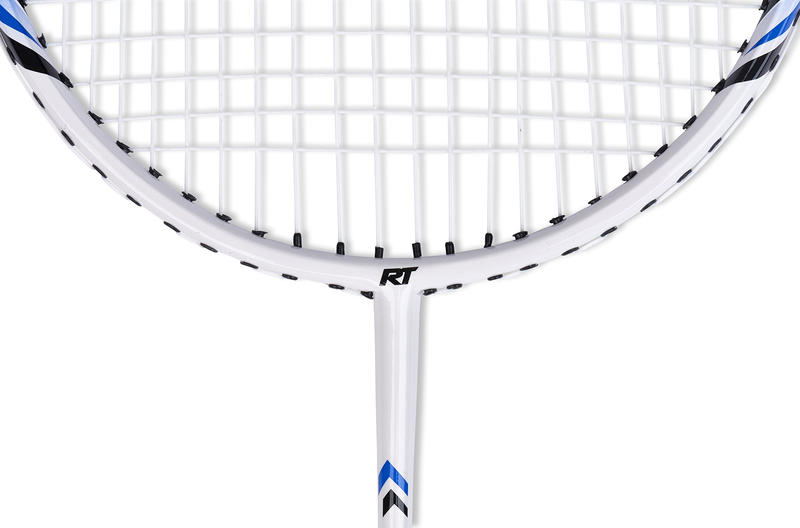 FiberFlash 7 Badminton Racket Set, Featuring 2 Carbon Fiber Shaft Racquets, 3 Shuttlecocks Plus Fabric Carrying Bag All Included (Red/Blue/White)