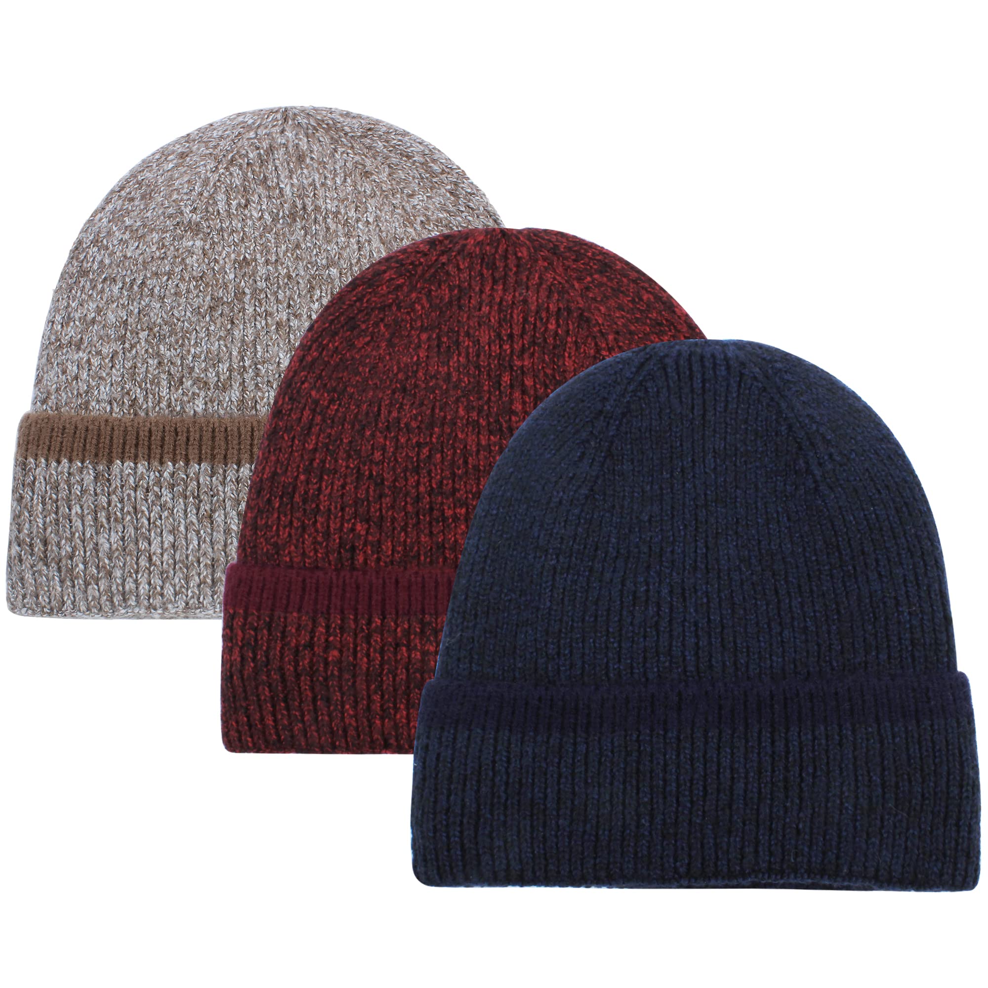Geyanuo 3 Pack Winter Beanie Hats for Men and Women Warm Fleece Slouchy Beanie Cuffed Stretchy Cable Hat