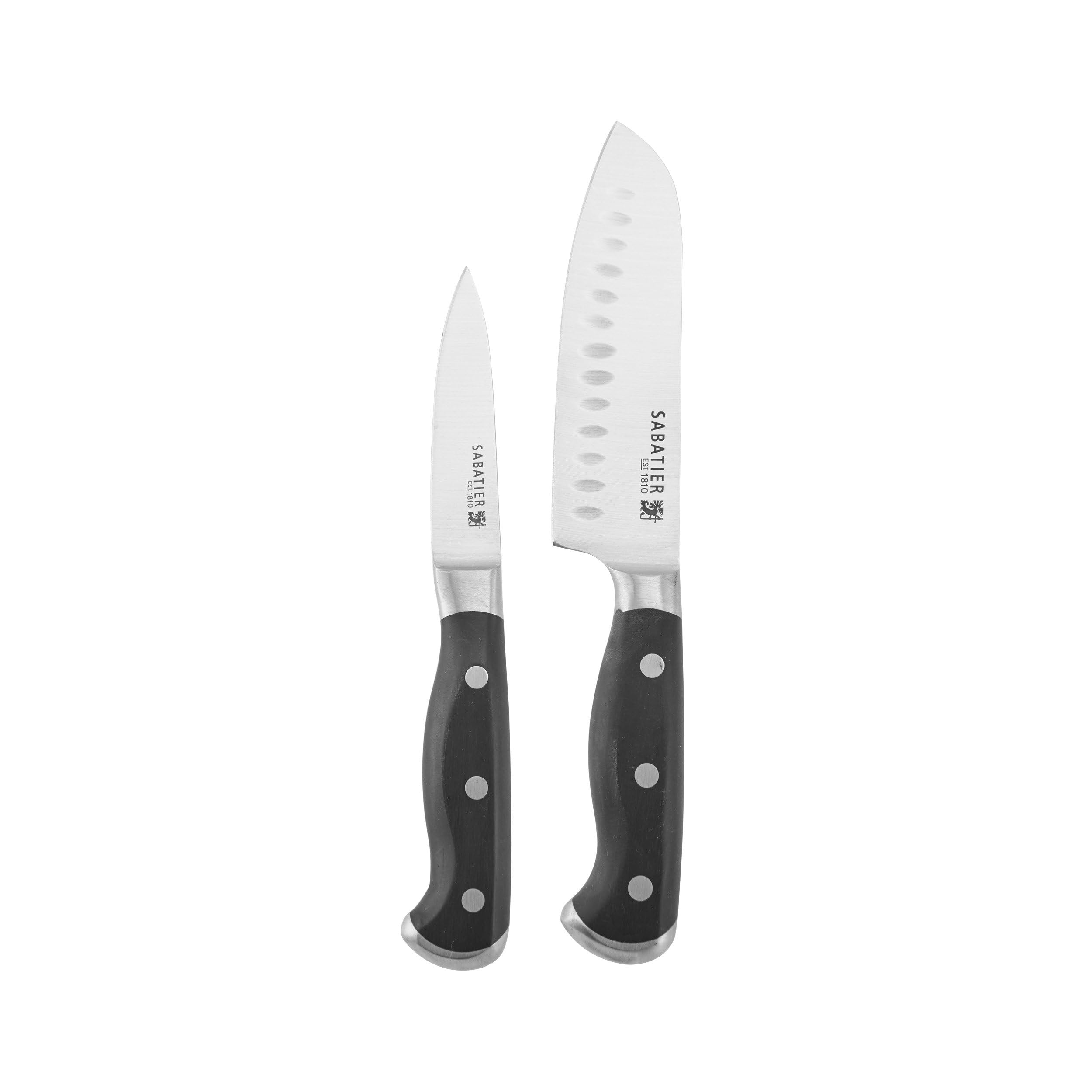 Sabatier Slim-Style Forged Japanese Stainless Steel Triple Rivet 5-Piece Prep Knife Set with Bamboo Storage Block - Expert Blade Retention & Precision Results