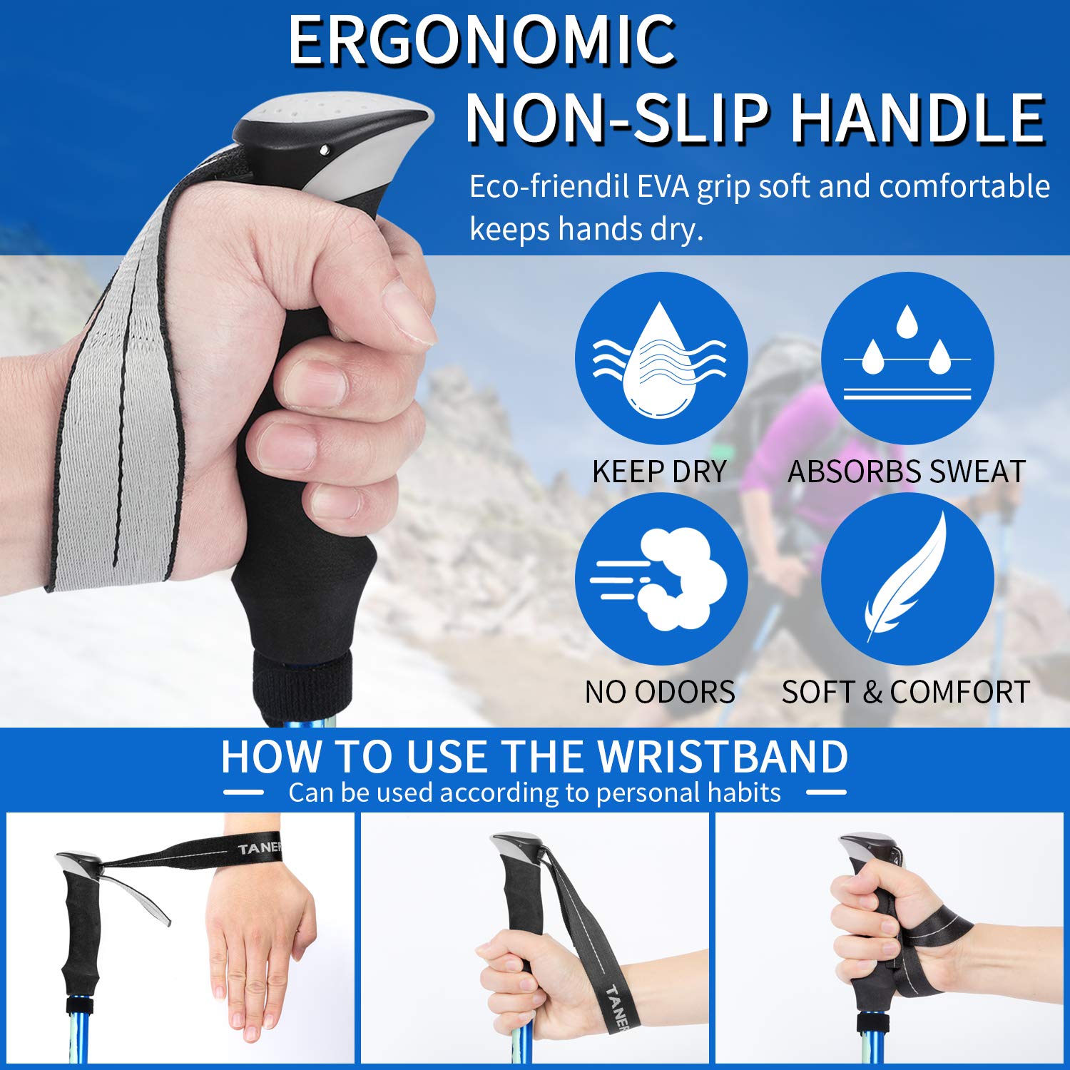 Esup Trekking Poles for Hiking Collapsible Aluminum Alloy 7075 Hiking Poles 2pc Pack Adjustable Quick Lock for Camping, Hiking, Outdoor(Blue)