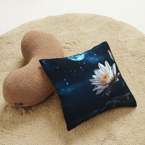 Flower and Moon Print Throw Pillow Cover Corduroy Soft Pillowcase with Hidden Zipper Decorative Cushion Covers for Sofa Living Room Home Decors 18"X18"